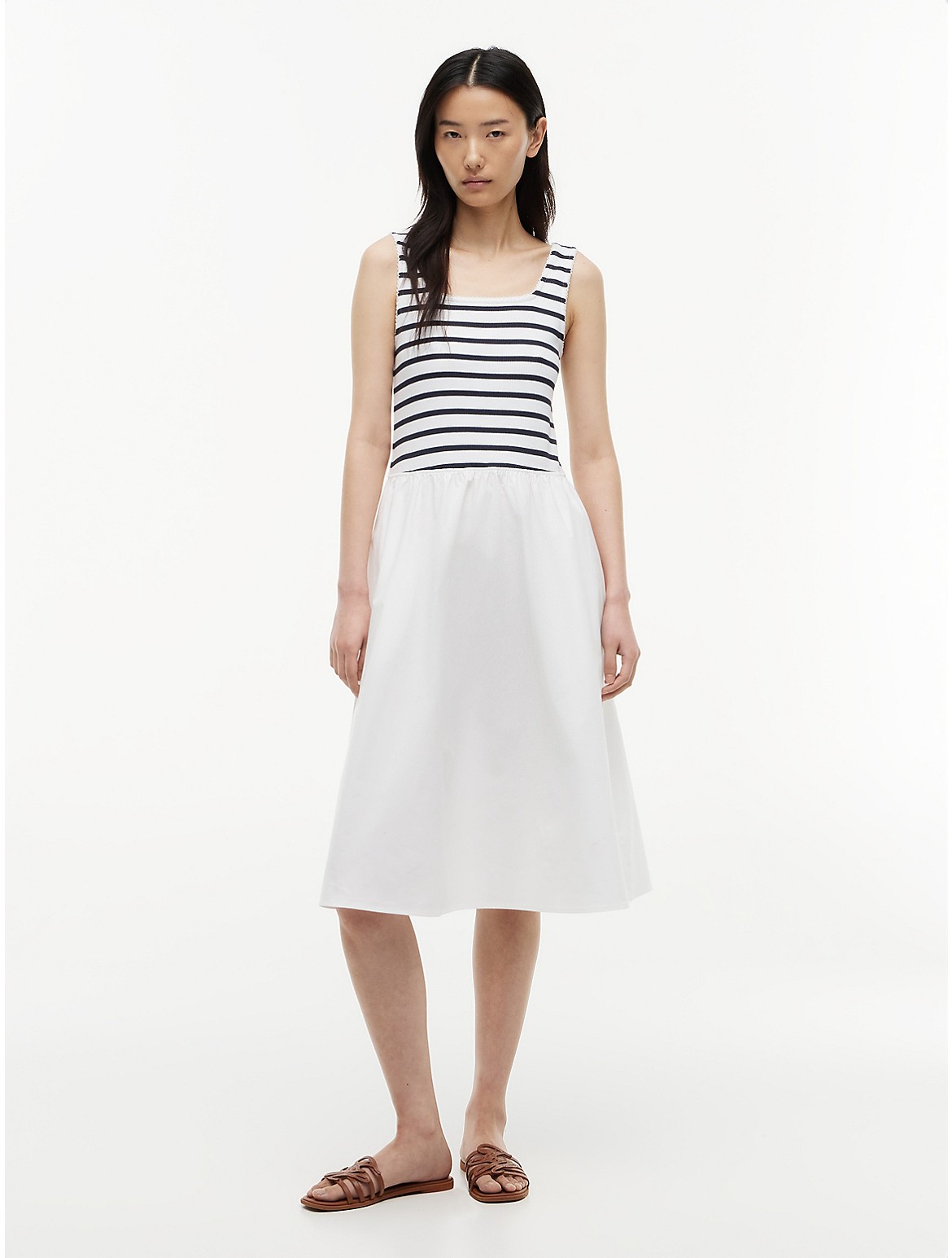 TOMMY HILFIGER Tommy Hilfiger Striped Mixed-Media Midi Tank Dress